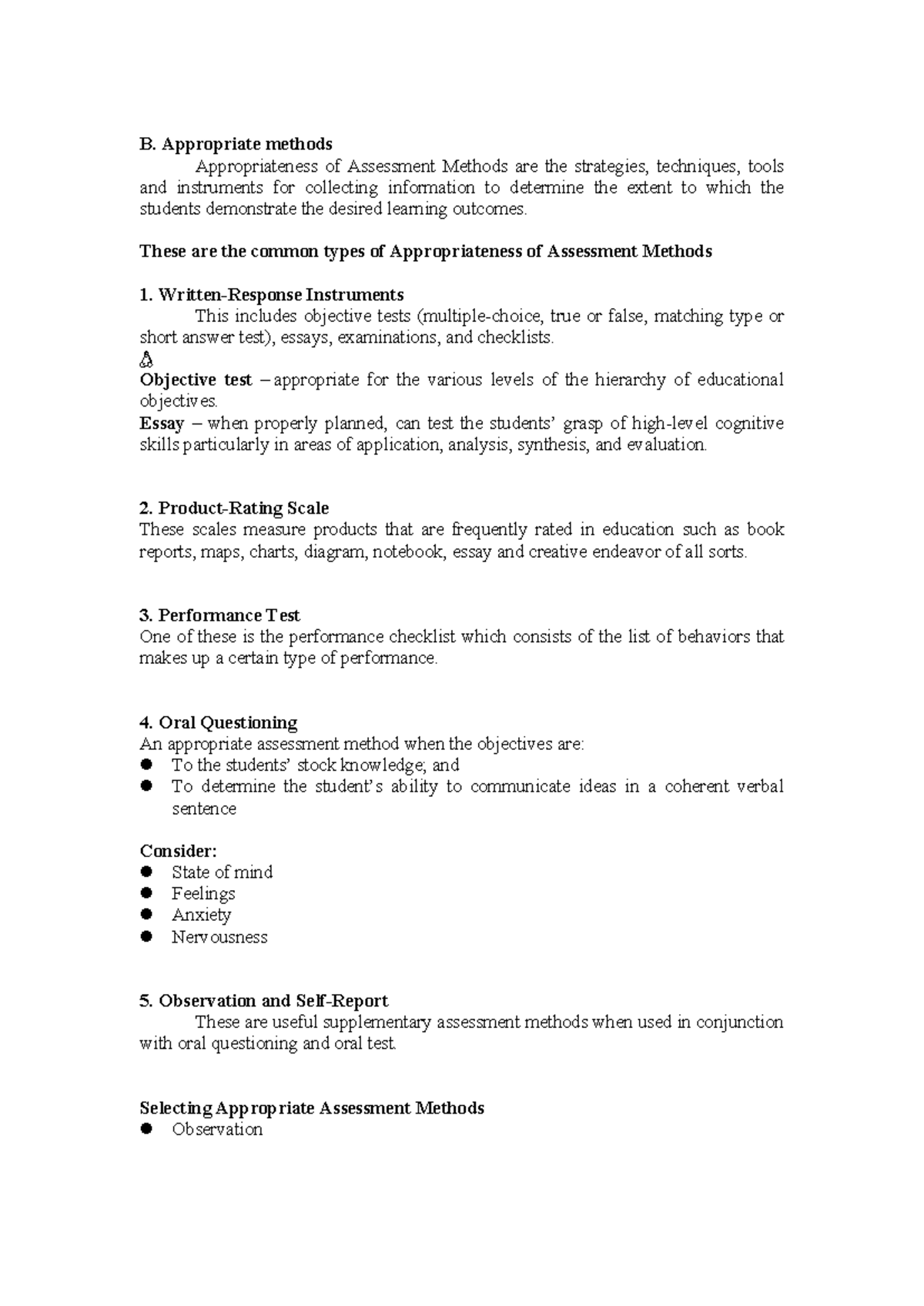 AIL2 SUMMARYYYYY - B. Appropriate methods Appropriateness of Assessment ...