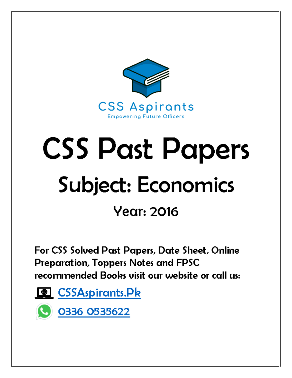 Economics-2016 - Useful - CSS Past Papers Subject: Economics Year: 20 ...