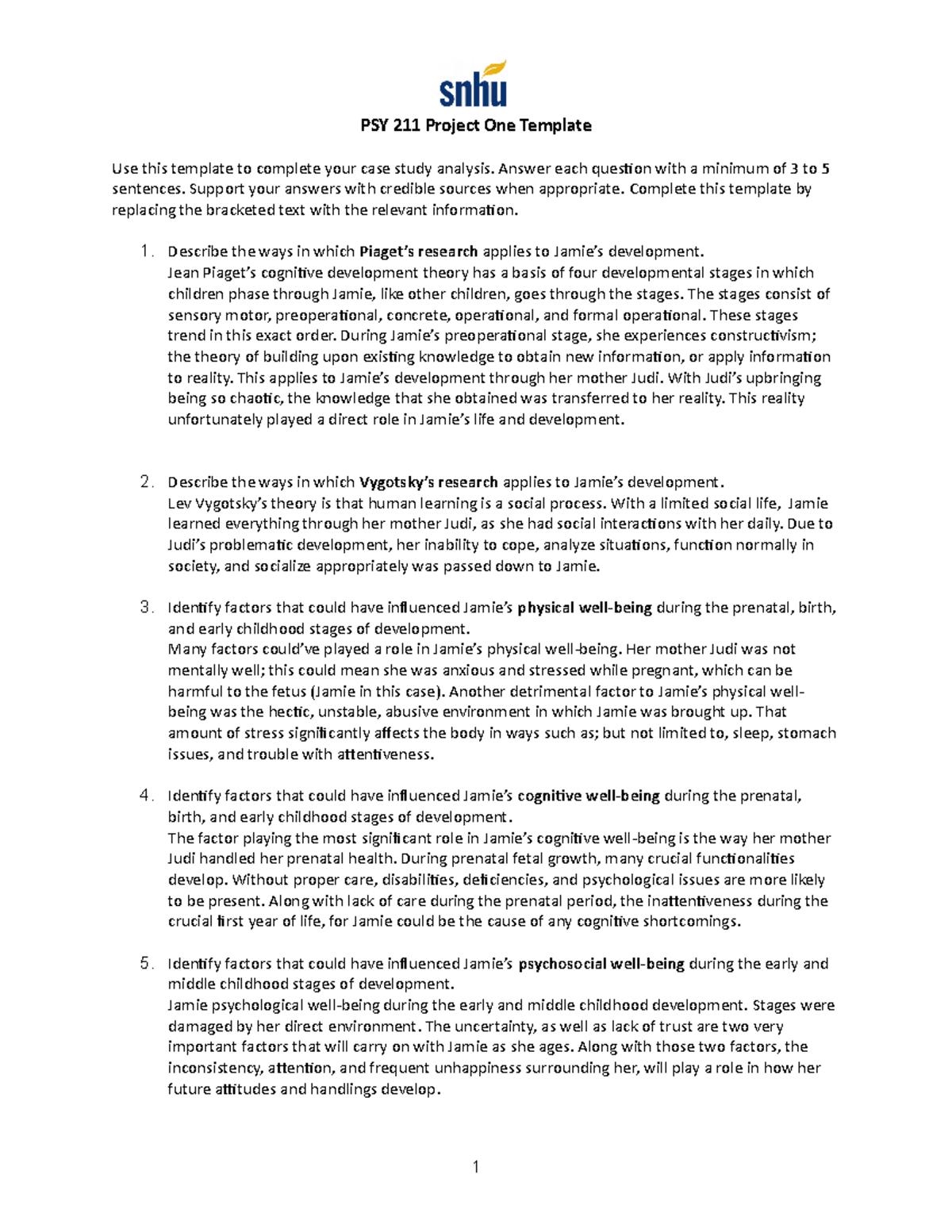 PSY 211 Project One - Milestone - PSY 211 Project One Template Use this ...