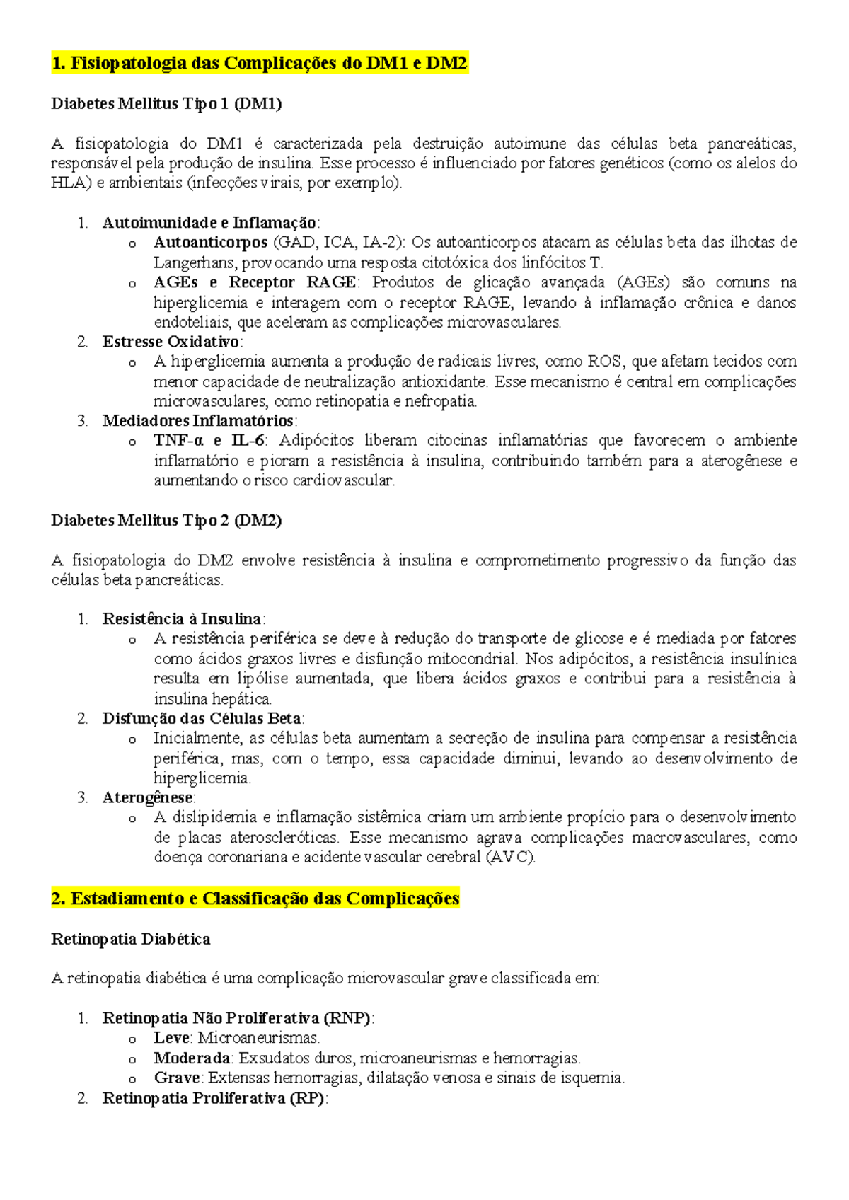 Fisiopatologia das Complicações do DM1 e DM2 - 1. Fisiopatologia das ...