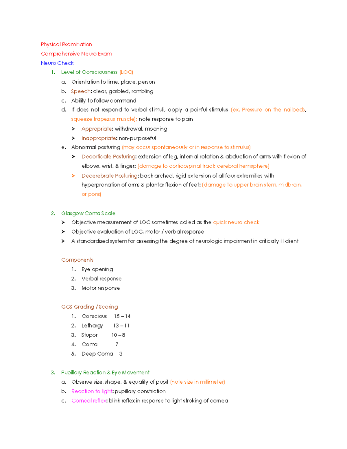 Physical Examination - Physical Examination Comprehensive Neuro Exam ...