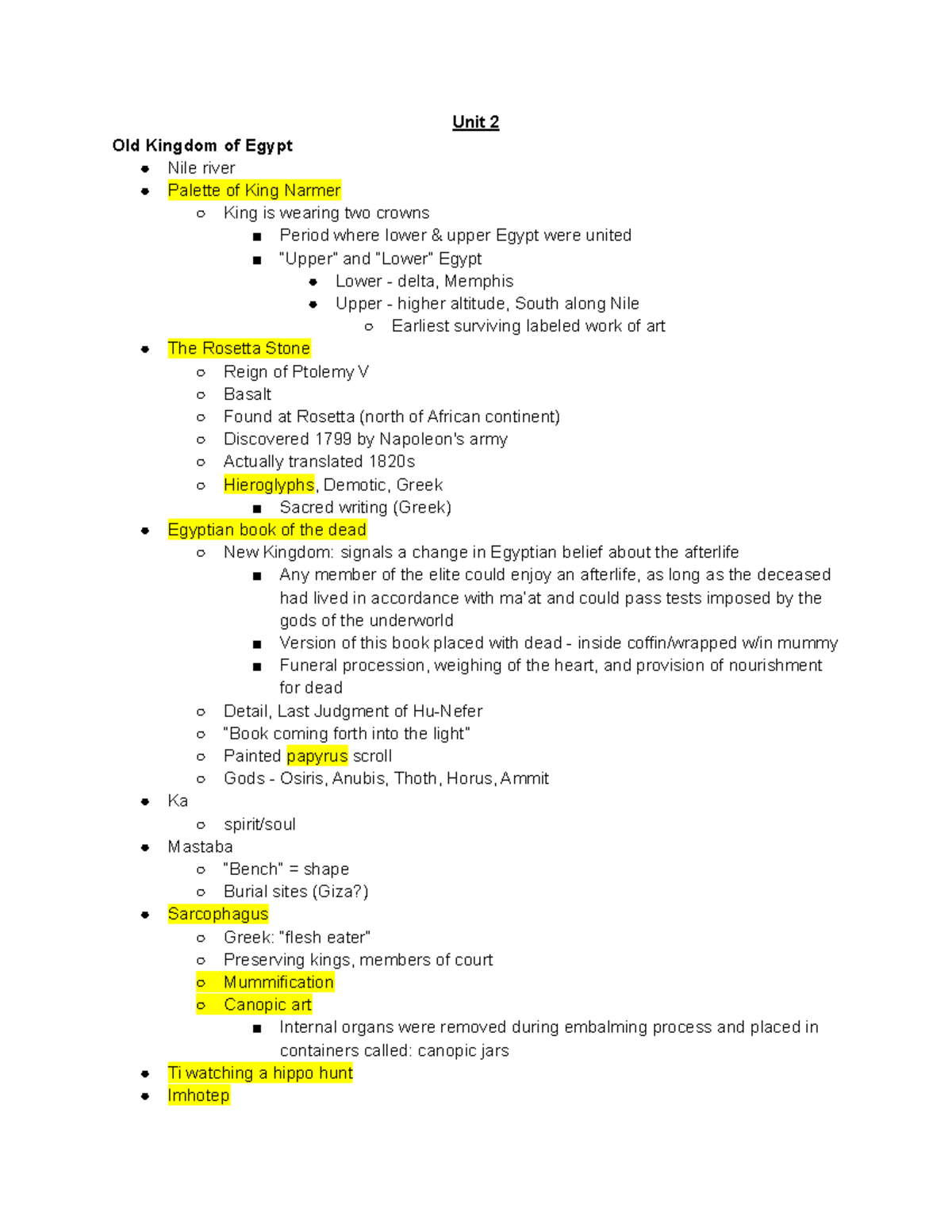 Egyptian Art - Exam 2 Notes - Unit 2 Old Kingdom of Egypt Nile river ...