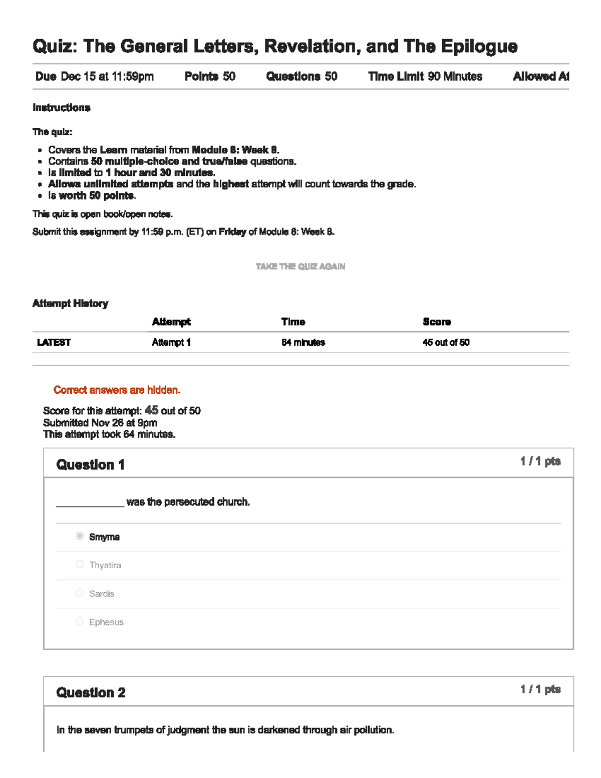 Quiz 8 The General Letters, Revelation, and The Epilogue - BIBL 104 ...