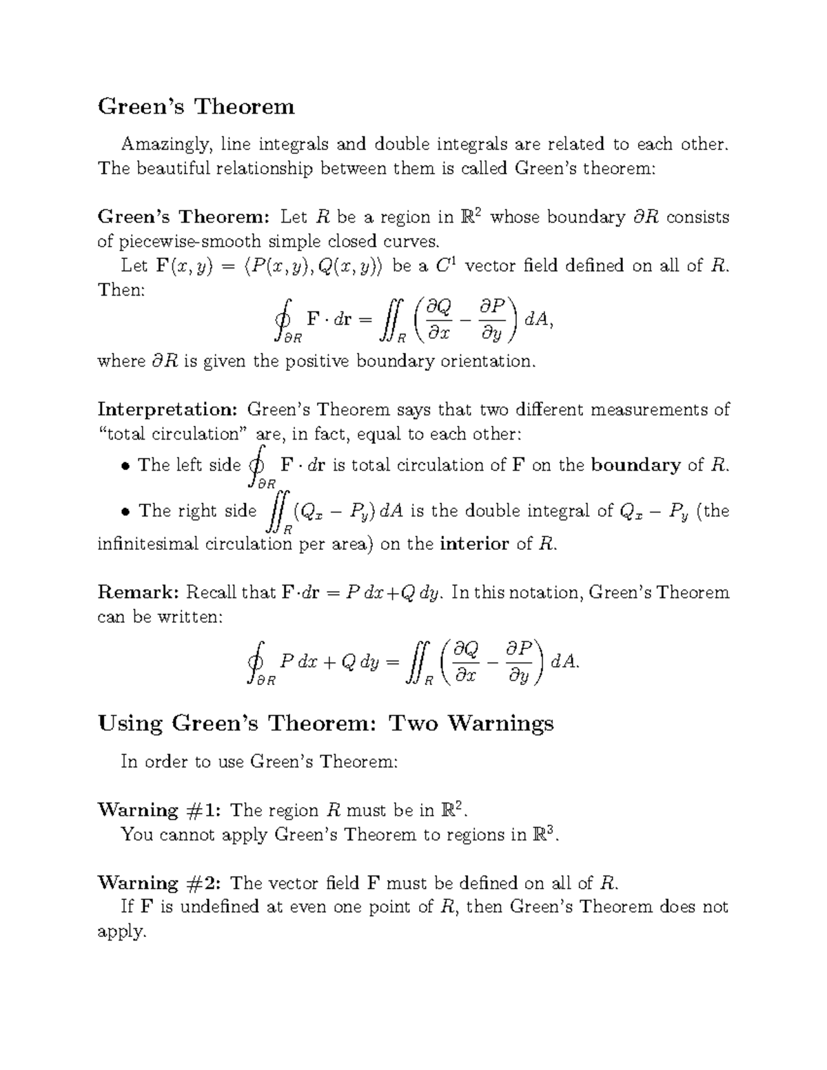 Lecture 9 - Green’s Theorem Amazingly, line integrals and double ...