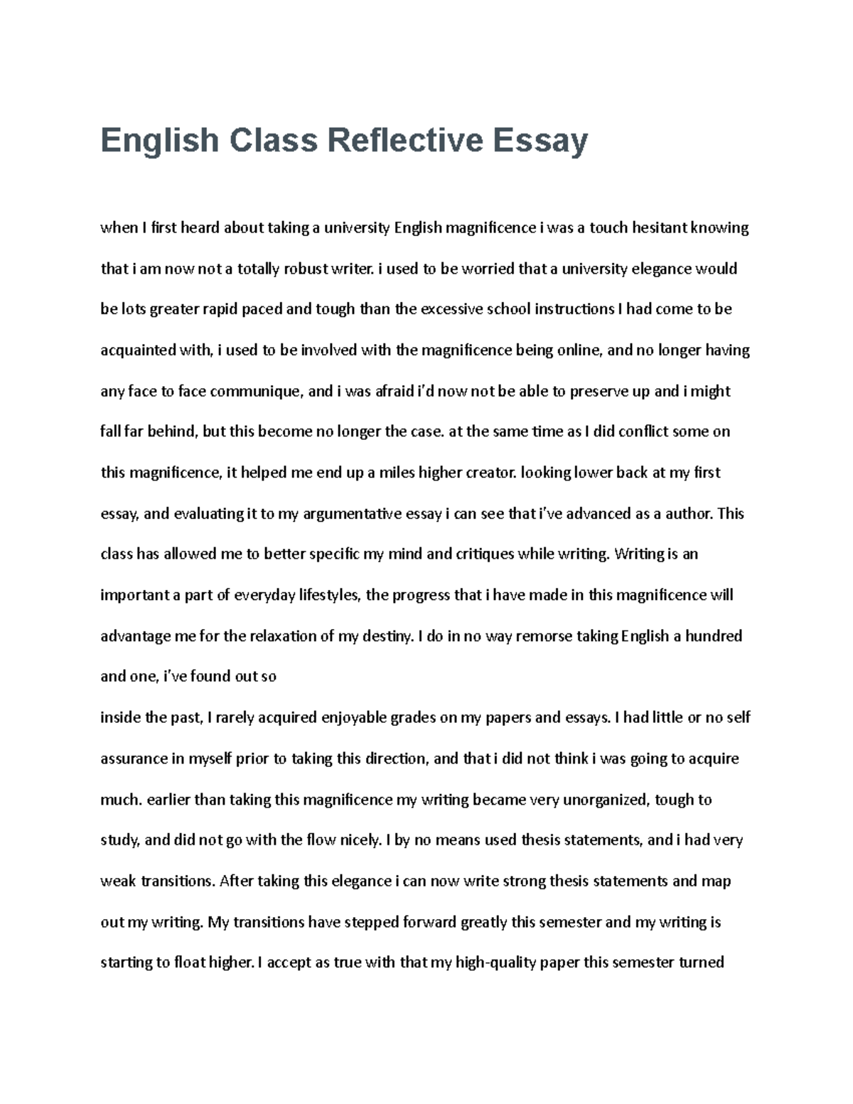 English Class Reflective Essay - i used to be worried that a university ...