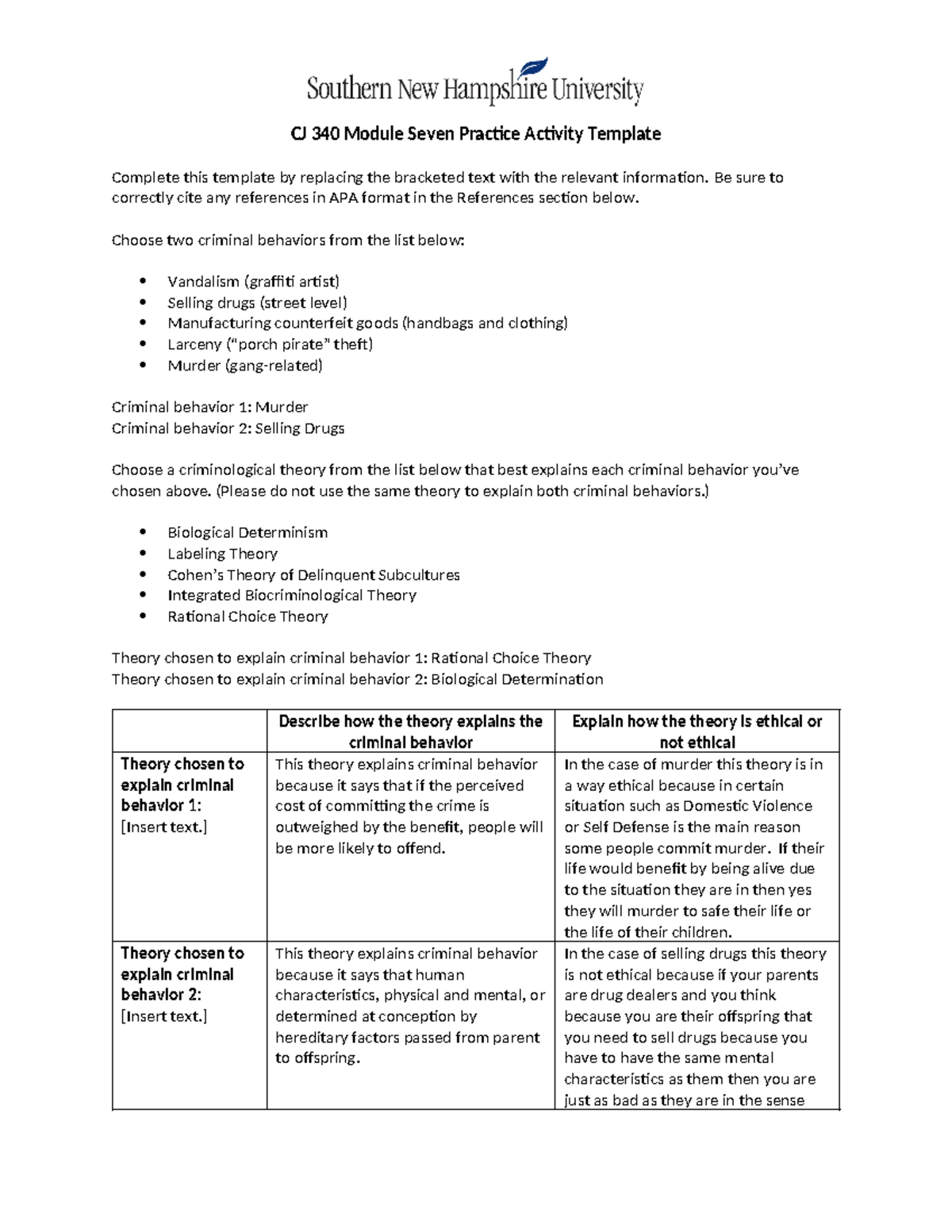 7-1 Practice Activity Theory and Ethics - CJ 340 Module Seven Practice Activity Template ...