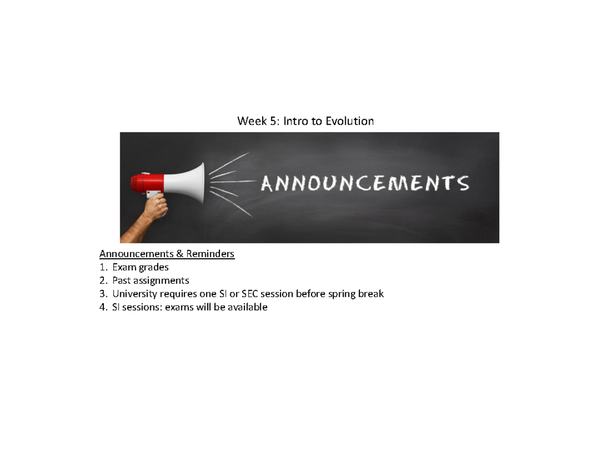 Intro to Evolution - Week 5: Intro to Evolution Announcements ...