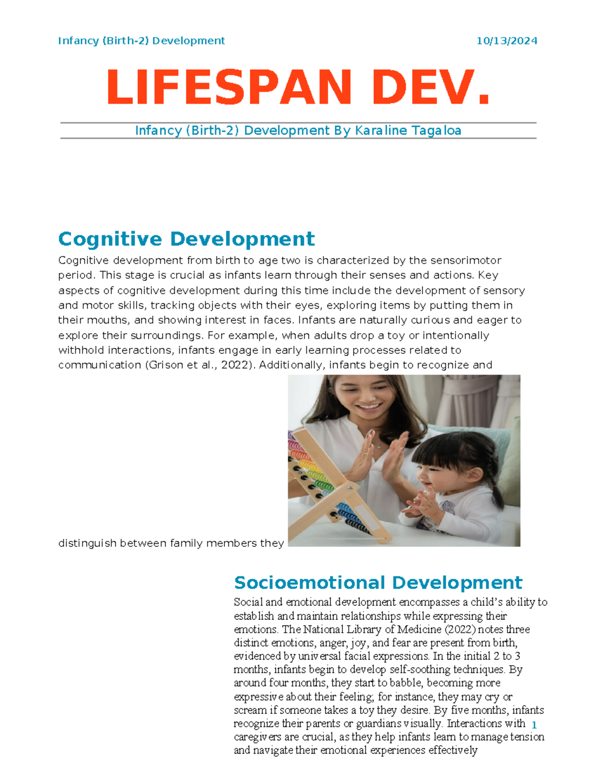 PSY 102 Newsletter on Infancy - Cognitive Development Cognitive ...