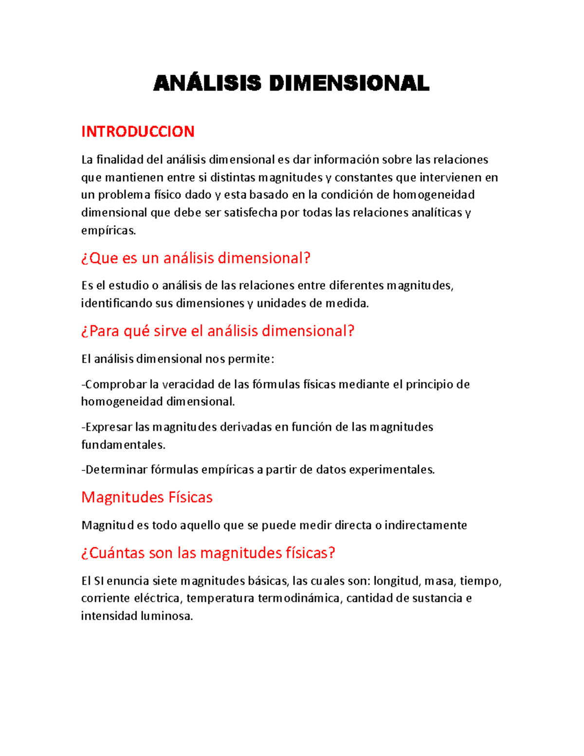 Análisis Dimensional - ANÁLISIS DIMENSIONAL INTRODUCCION La finalidad del análisis dimensional ...