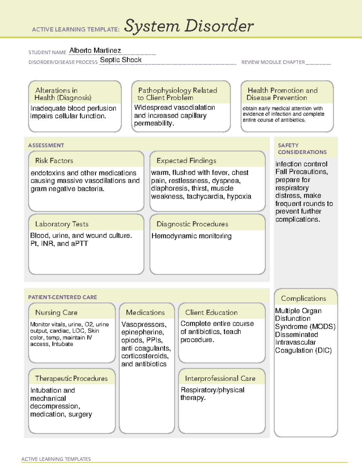 System Disorder Septic Shock - ACTIVE LEARNING TEMPLATES System ...