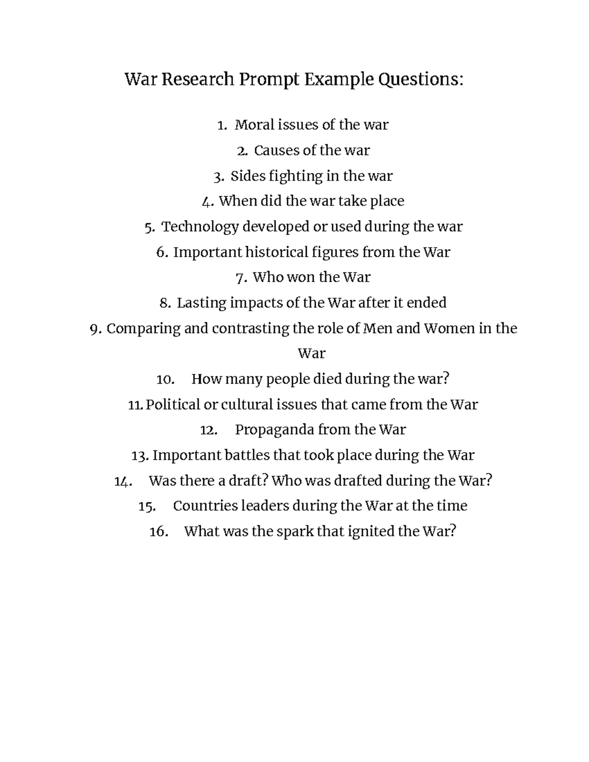 War Research Prompts - Book reports - War Research Prompt Example ...