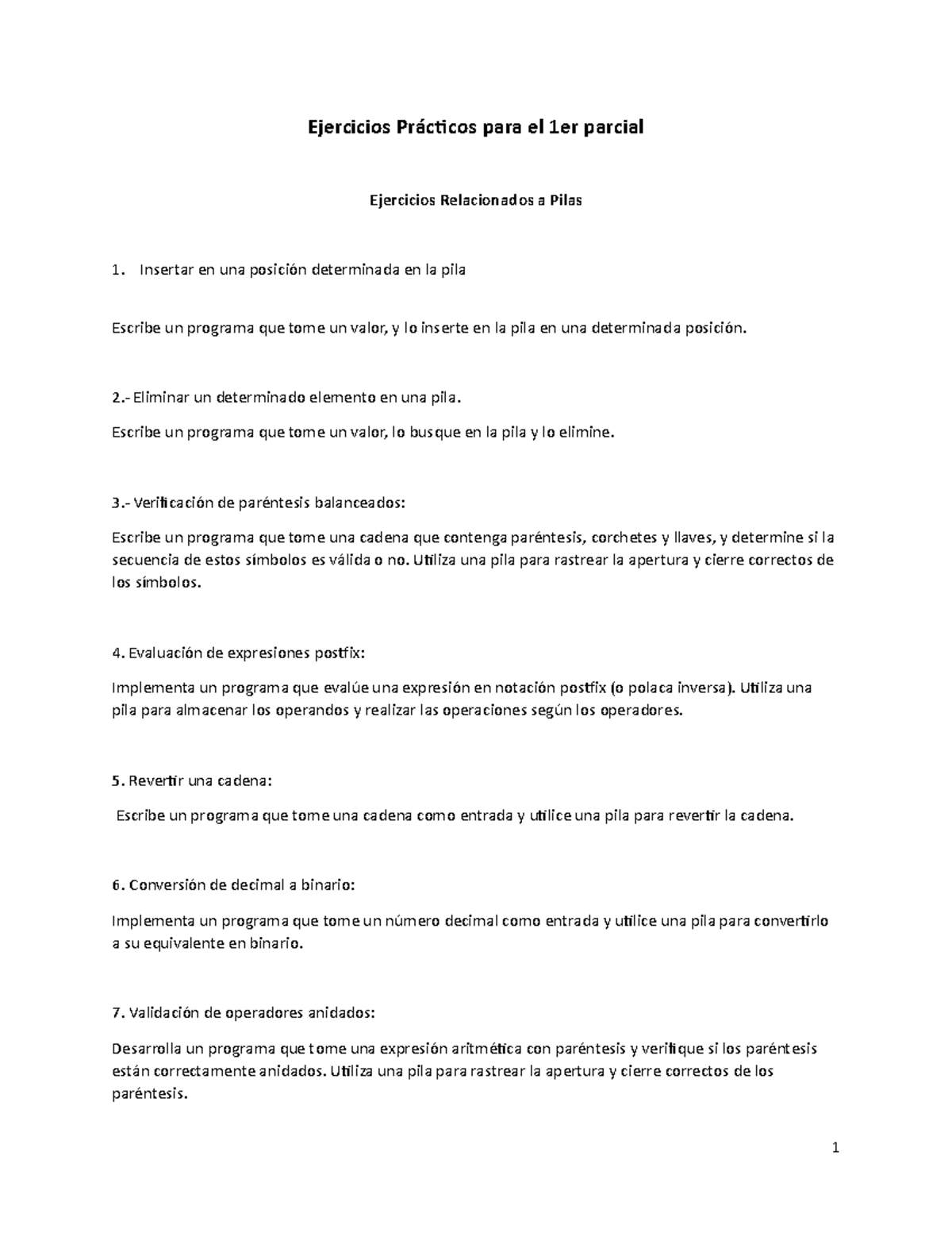 Ejercicios Prácticos para el 1er parcial - Ejercicios Prácticos para el 1er parcial Ejercicios ...