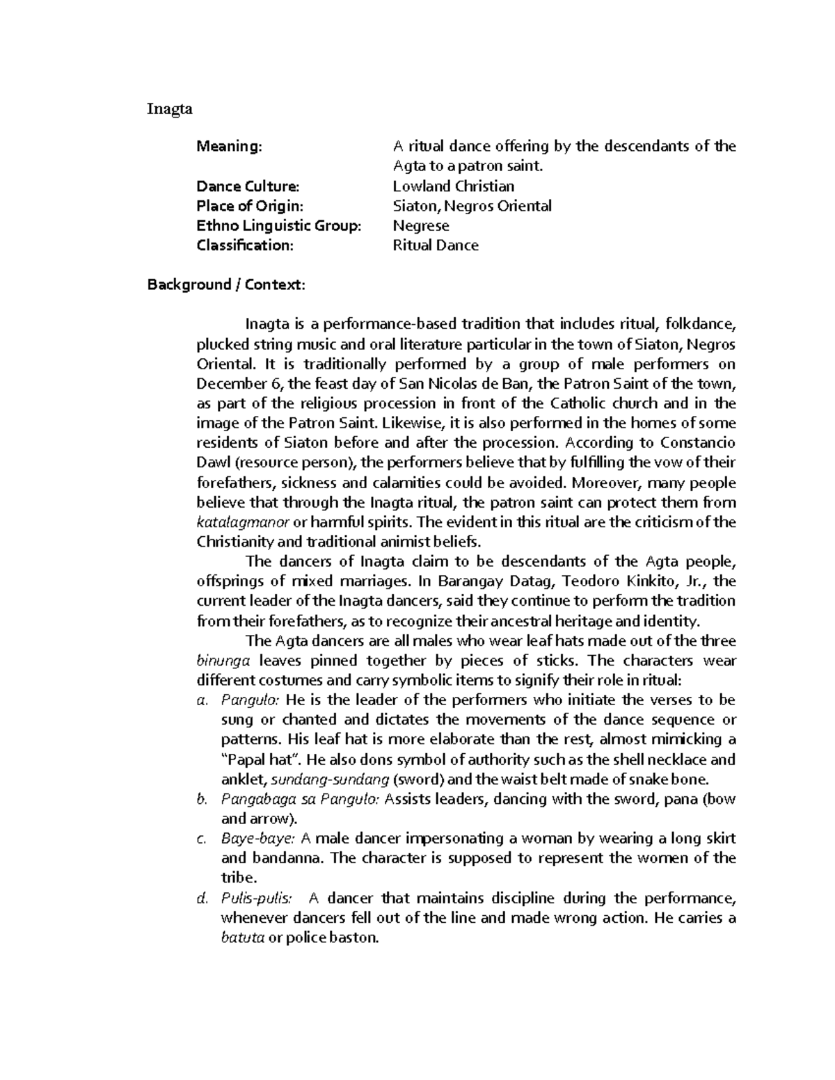 Inagta Dance Literature - Inagta Meaning: A ritual dance offering by ...