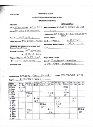 Mr Atuti lesson plans - No des - UNIVERSITY OF NAIROBI NAME: ATUTI EZRA ...