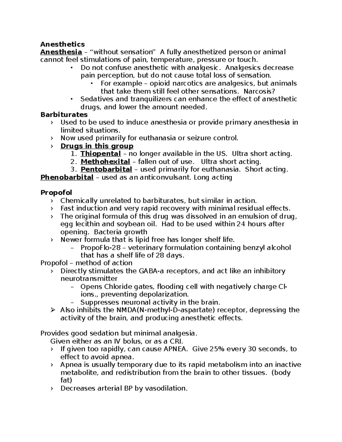 Chapter 8 - lecture notes for the exam - Anesthetics Anesthesia ...