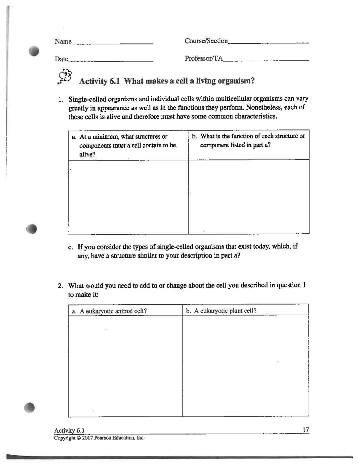 Chapter 6 Worksheets (2) - BIO 002 - Studocu