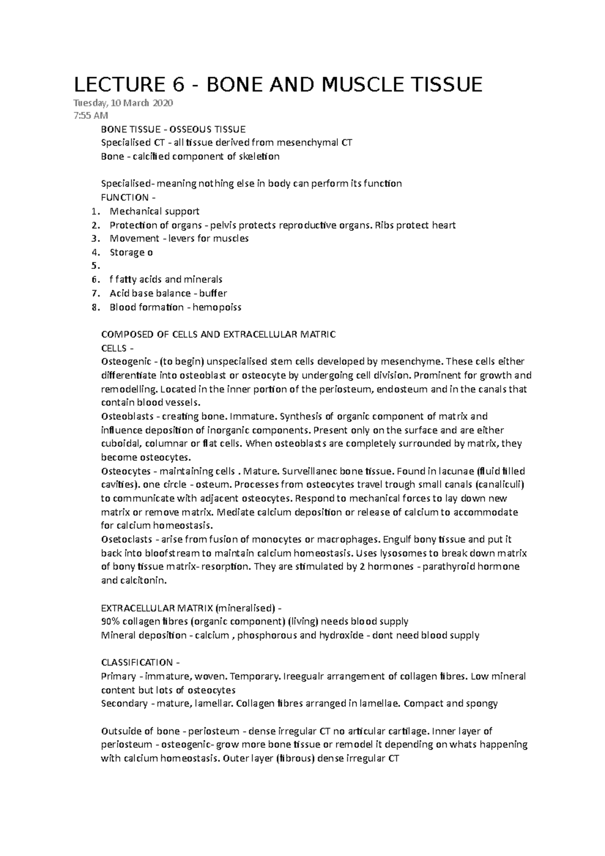 Anatomy bone and muscle tissue - LECTURE 6 - BONE AND MUSCLE TISSUE ...