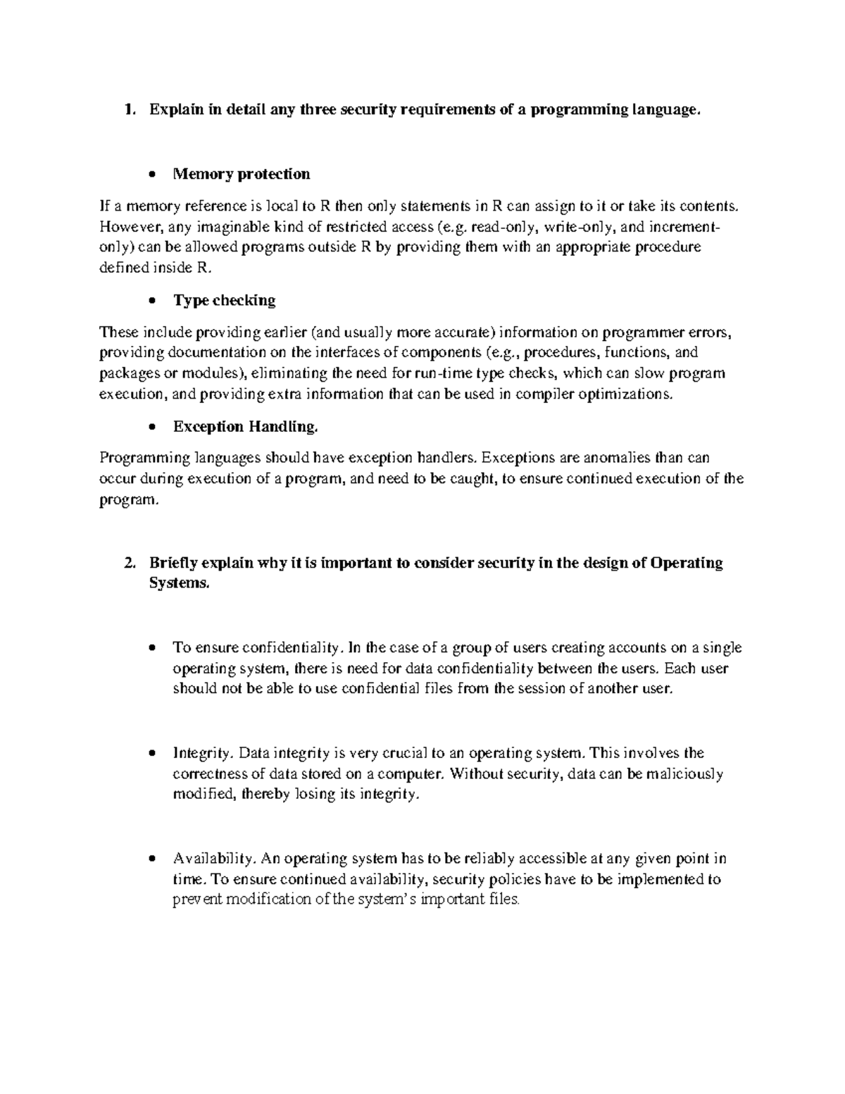 Mandatory assignments - Computer Security - 1. Explain in detail any ...