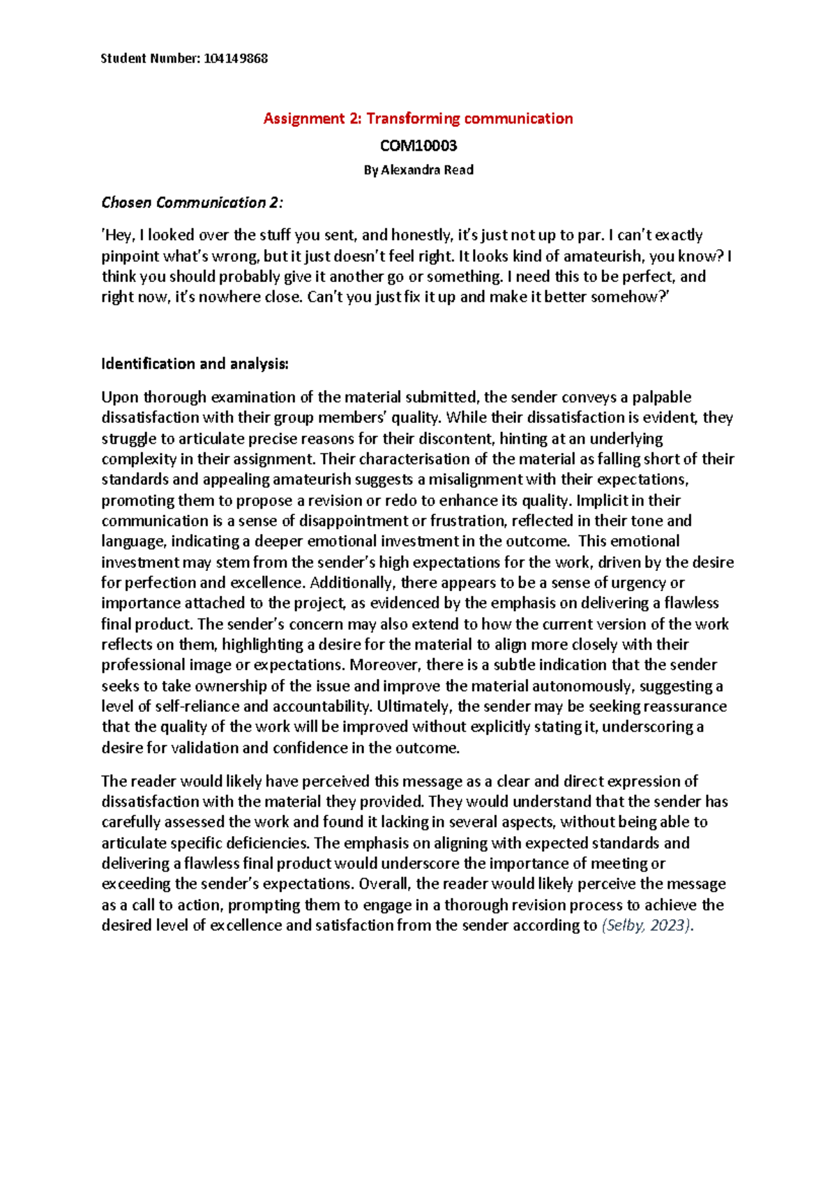 Assignment 2- Transforming communication - Assignment 2: Transforming ...