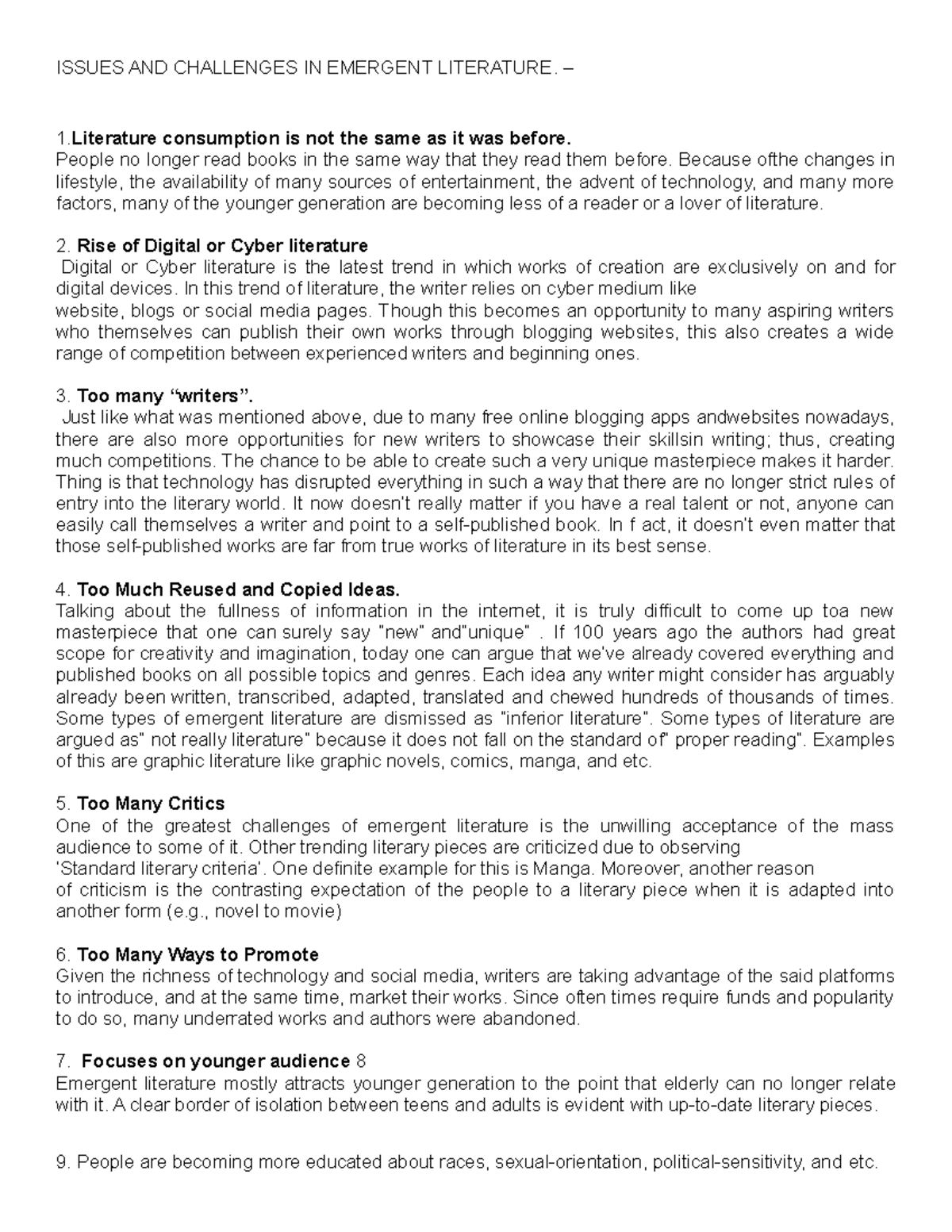 Issues AND Challenges IN Emergent Literature - ISSUES AND CHALLENGES IN ...