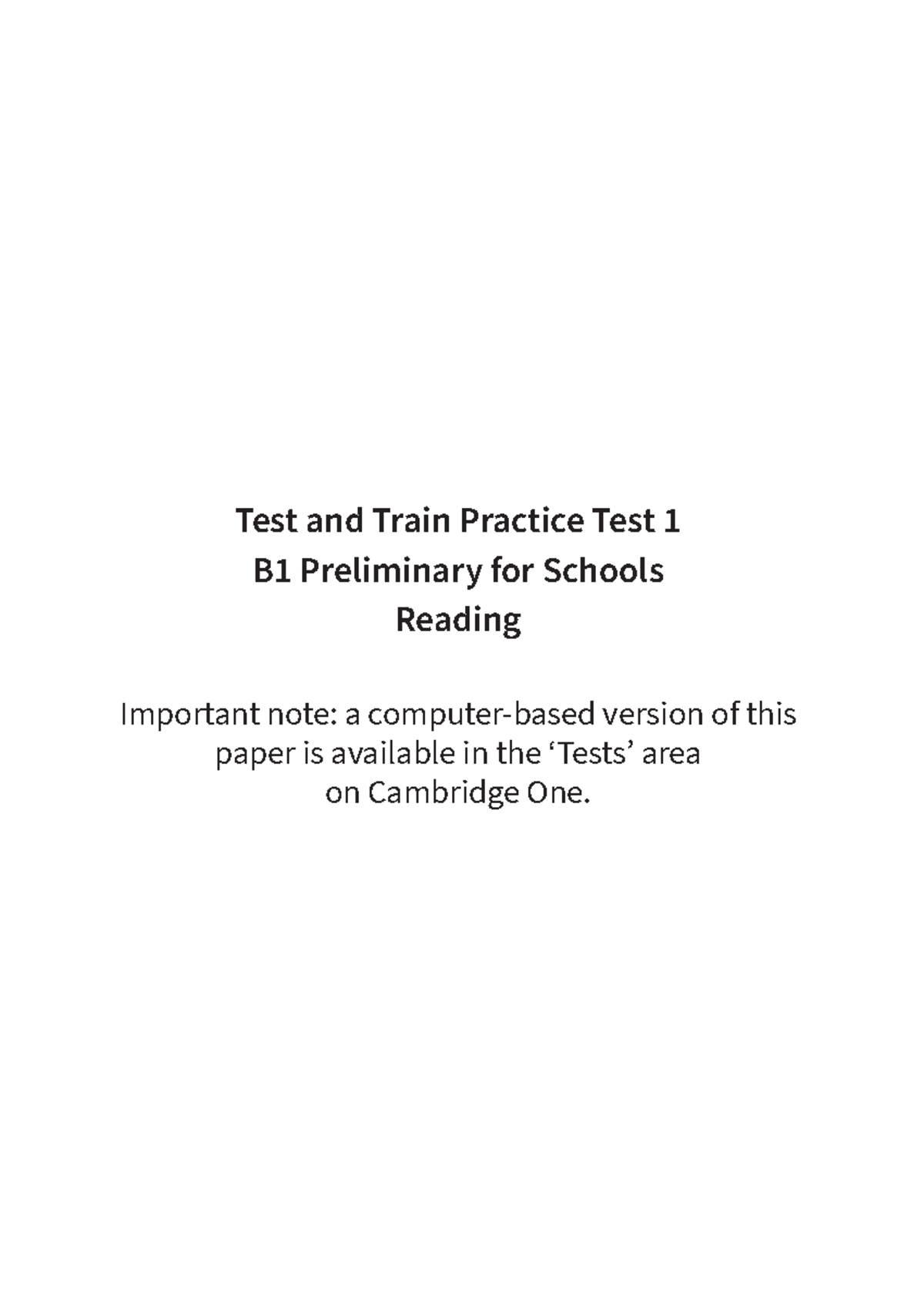 Test and Train Practice Test B1 PFS Reading question paper - Test and ...