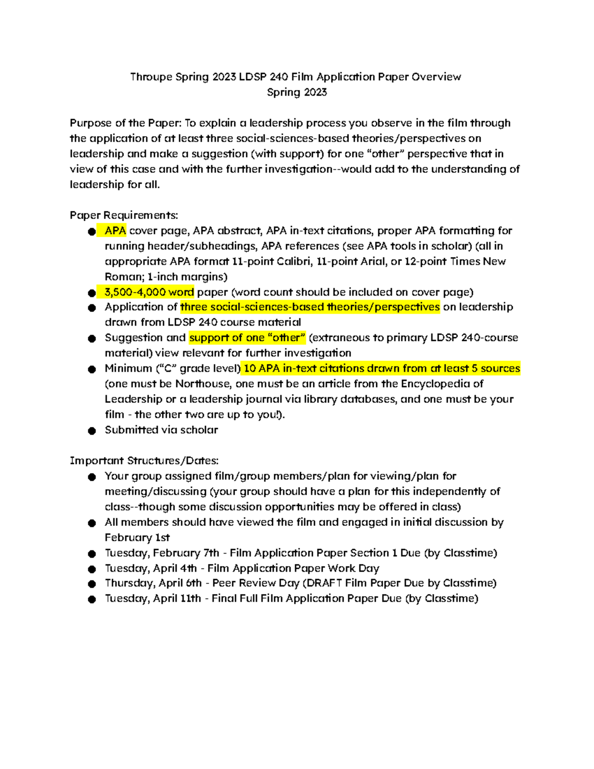 Film Application Paper overview - Throupe Spring 2023 LDSP 240 Film ...
