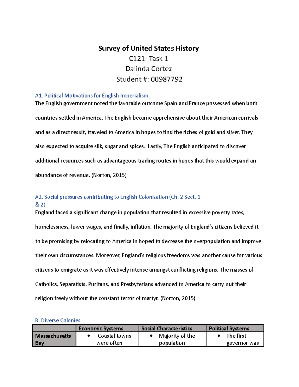 C 121 task 1 2nd attempt - Survey of United States History - Survey of ...