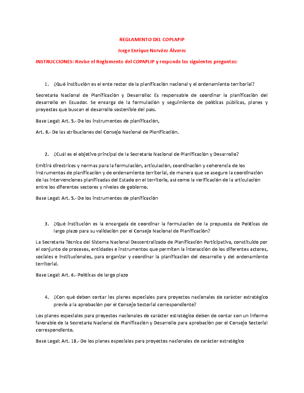 Preguntas del Reglamento del Coplafip resolver - REGLAMENTO DEL ...