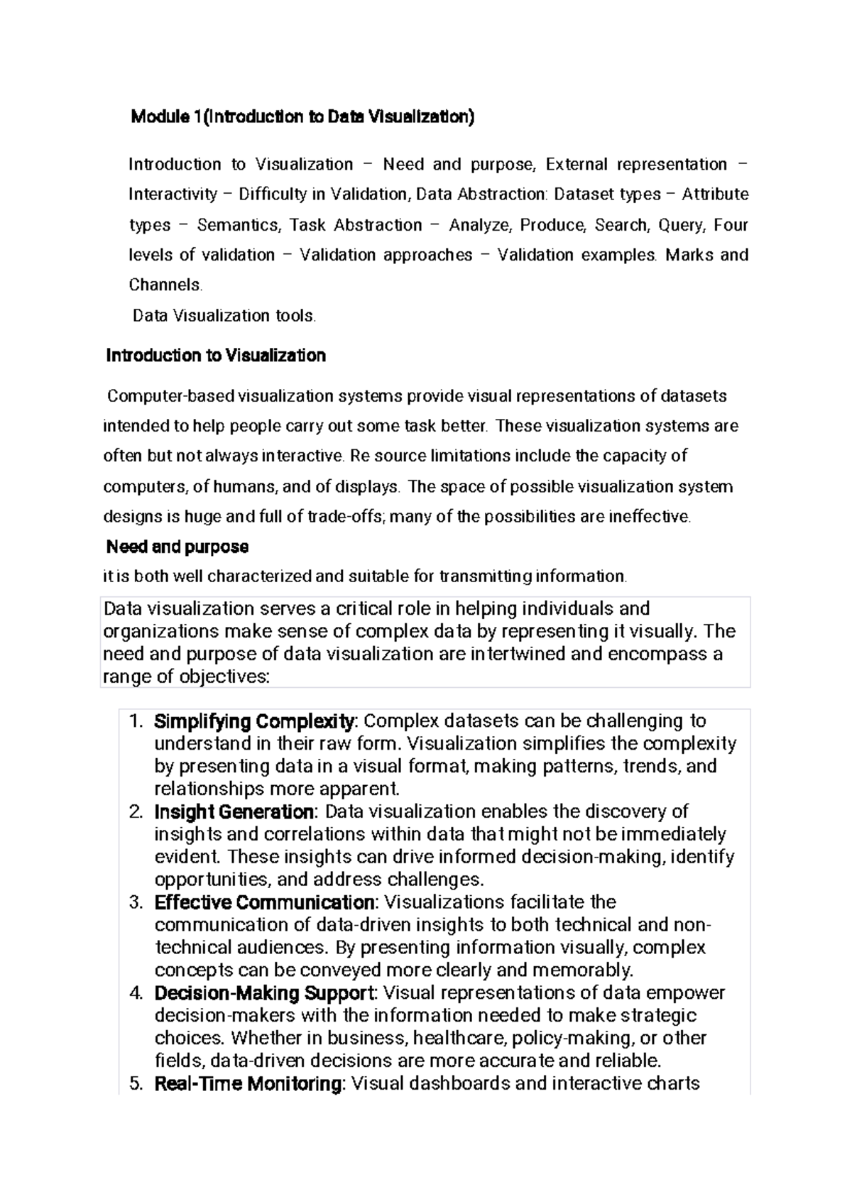 Module 1 DHV - data handling and visualization for S5 AIML - Module 1 - Studocu
