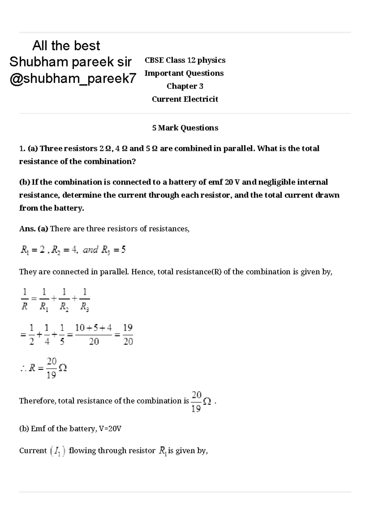 Imp 5 marks(Current Electricity) - CBSE Class 12 physics Important ...