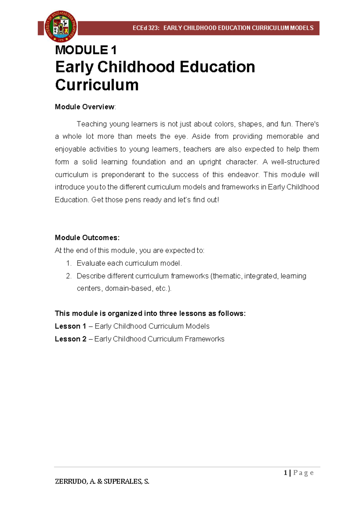 Technology, Teaching, and Learning. - 1 | P a g e MODULE 1 Early Childhood Education Curriculum ...