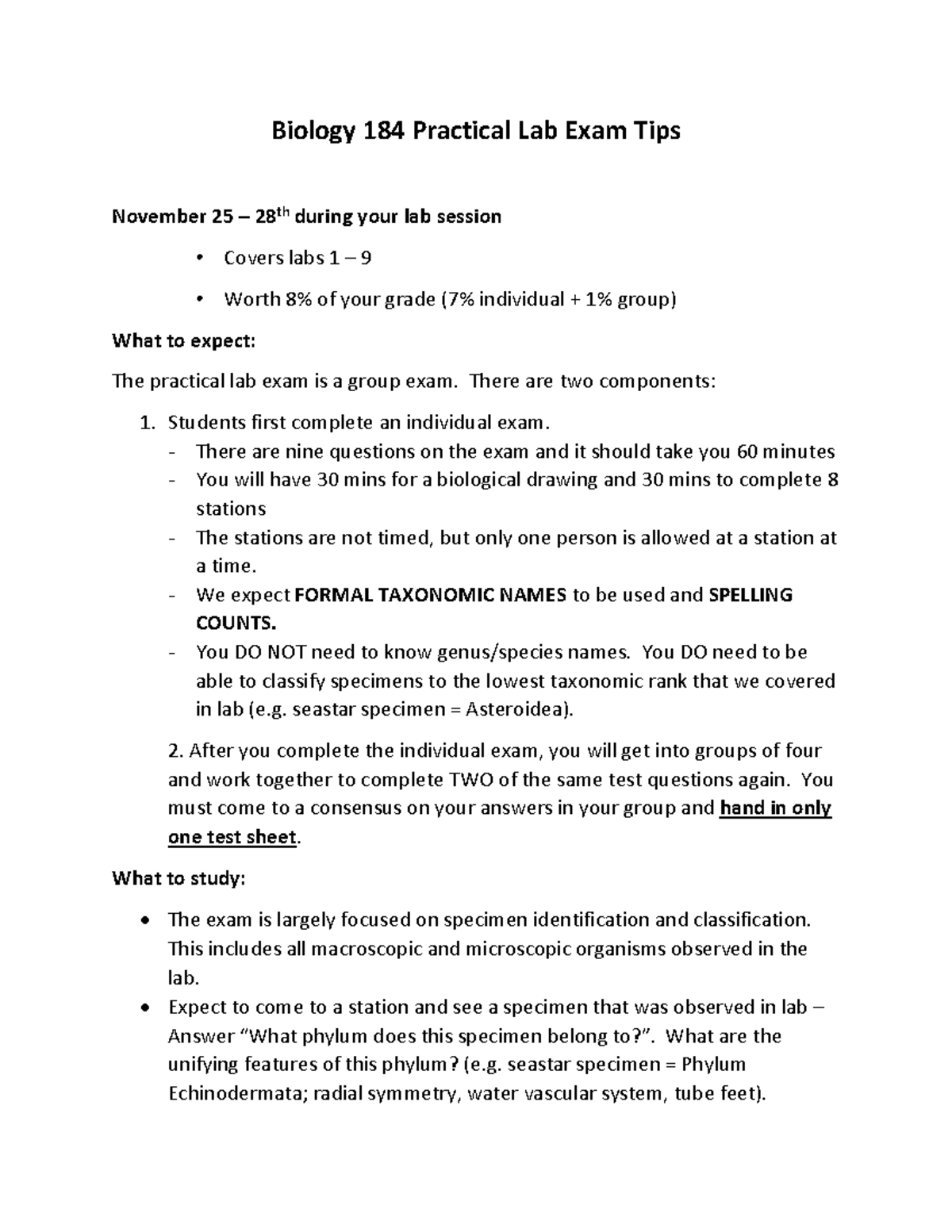 Biology 184 Practical Exam Tips - Warning: TT: undefined function: 32 ...