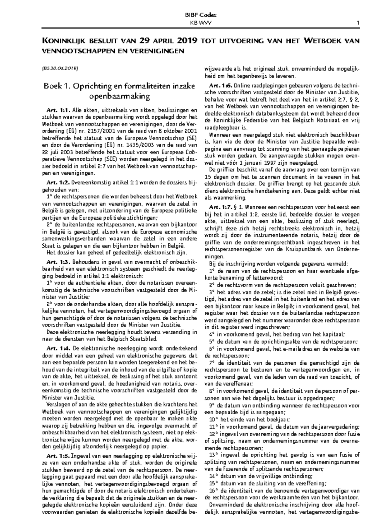 KB WVV - KB/WVV boekhoudrecht - BIBF Codex KB WVV 1 KONINKLIJK BESLUIT ...