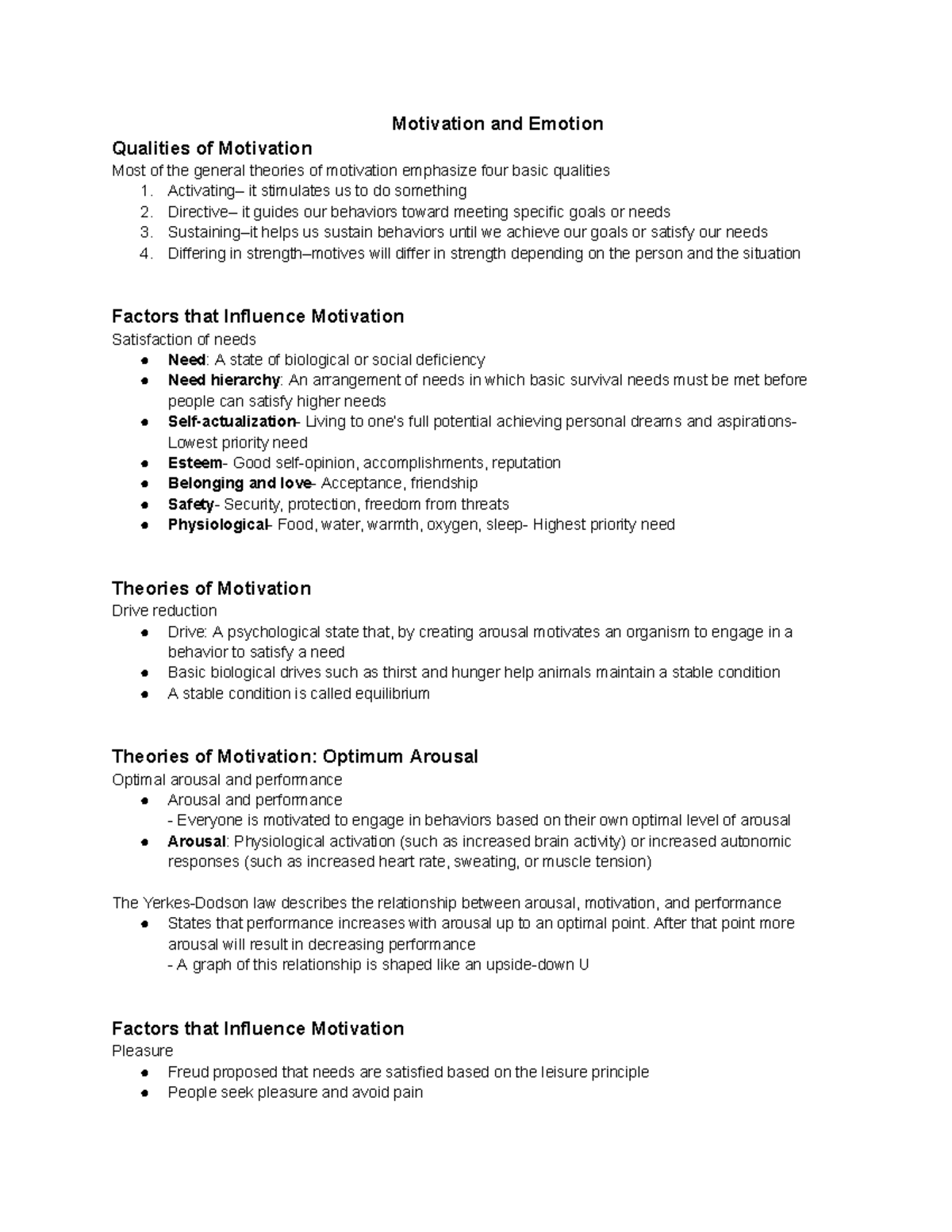 Psychology Lecture 3 24 Motivation - Motivation and Emotion Qualities ...