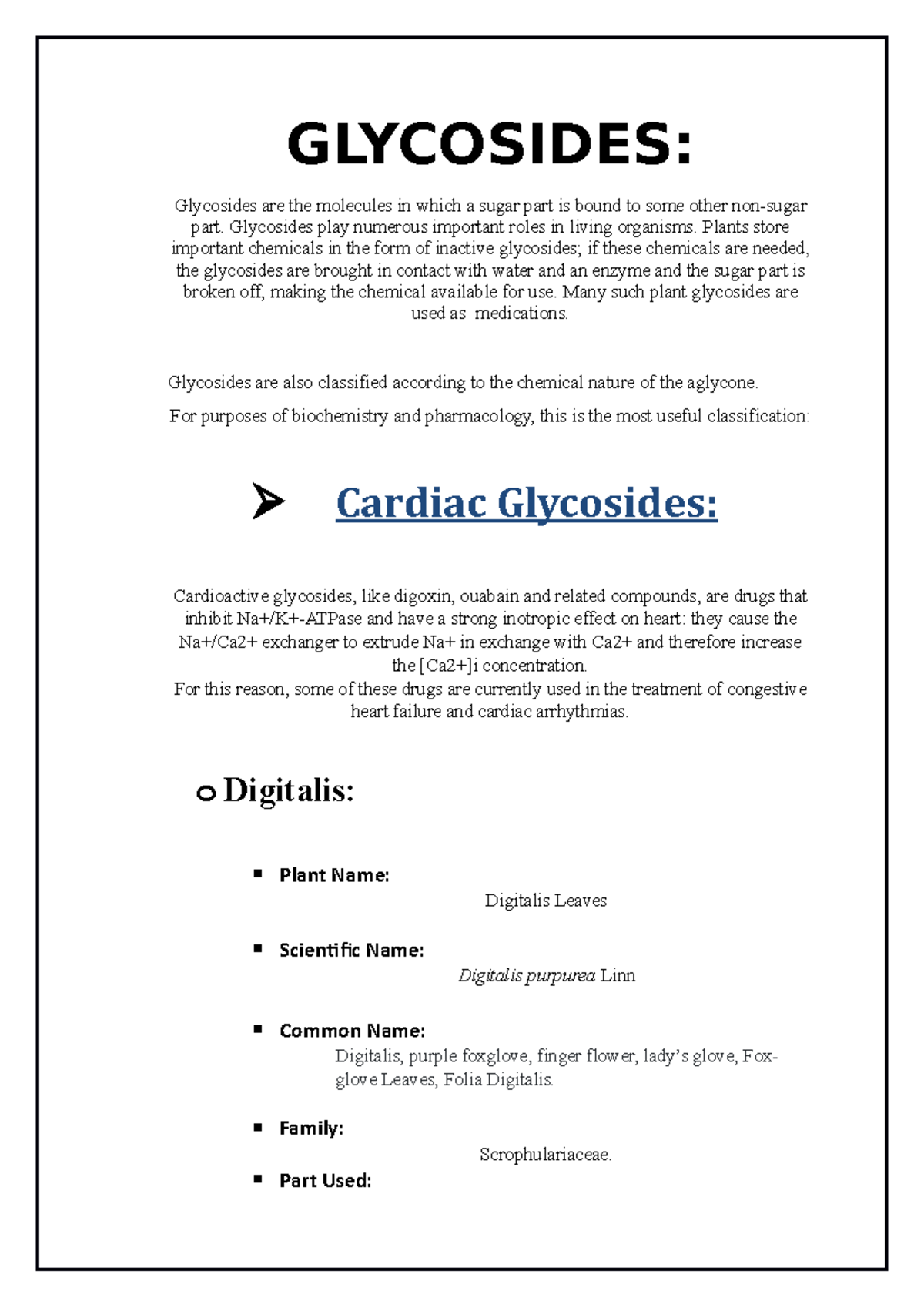 Drugs - GLYCOSIDES: Glycosides are the molecules in which a sugar part ...