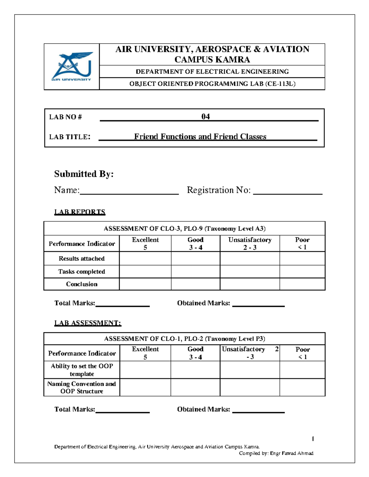 Lab 04 Oop Questions 1 Department Of Electrical Engineering Air University Aerospace And