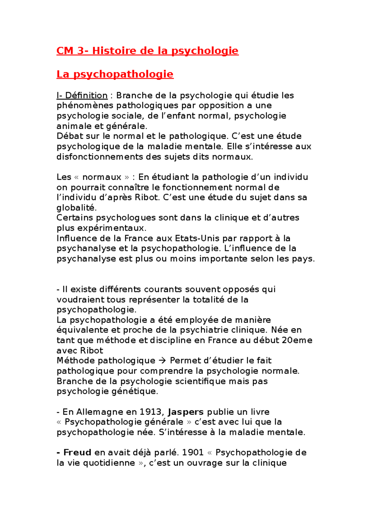 CM3 - Histoire de la psychologie - Débat sur le normal et le ...