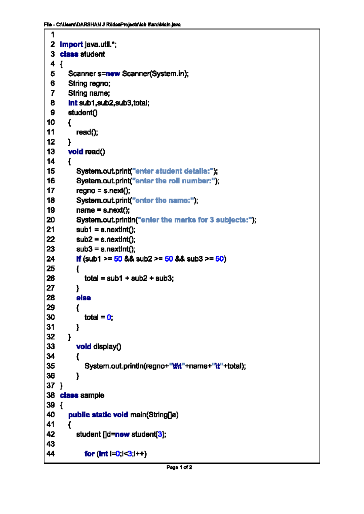 Lab 8 - LAB PROGRAMS - File J 1 2 import 3 class student 4 5 Scanner 6 String 7 String 8 int 9 ...