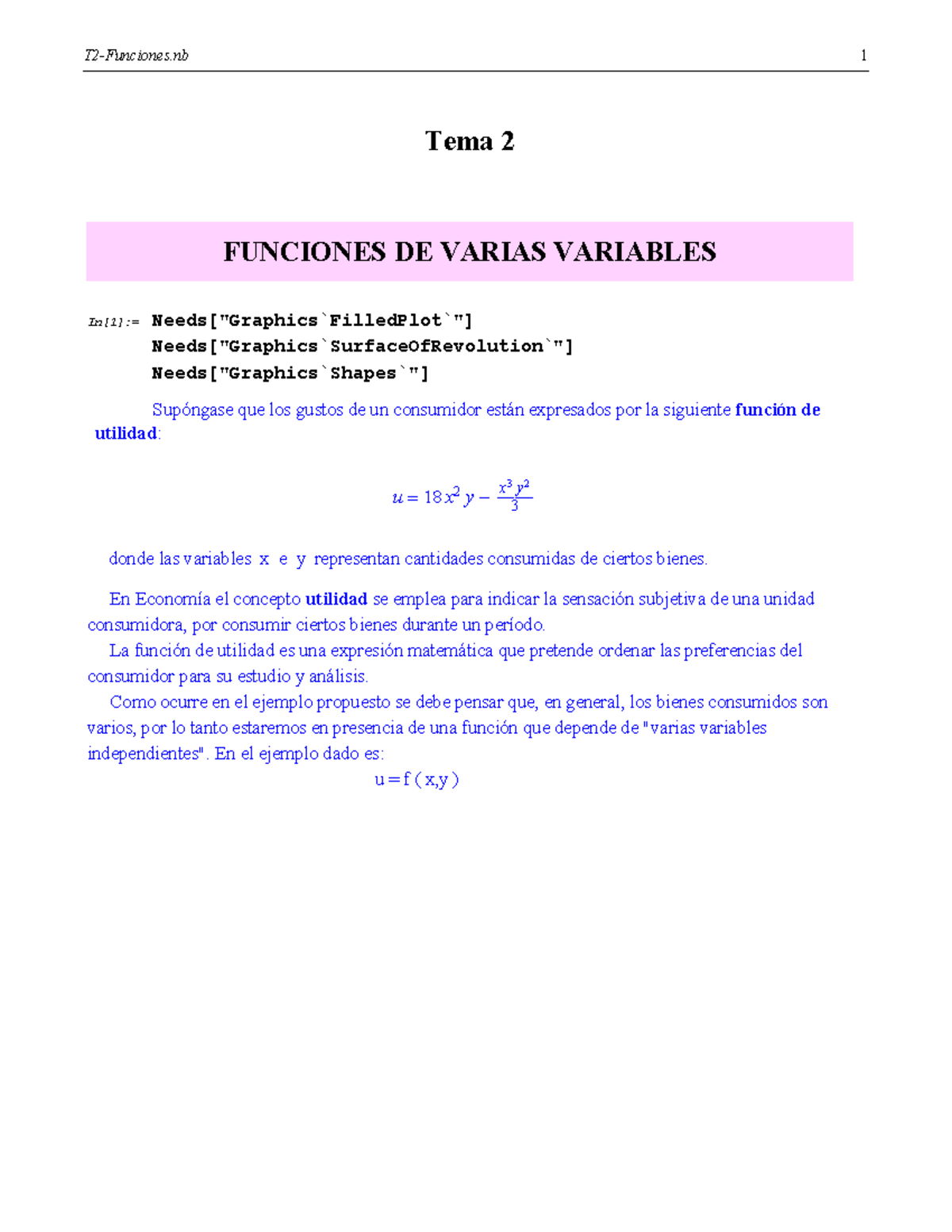 Unidad de Funciones - 1 Tema 2 FUNCIONES DE VARIAS VARIABLES Supóngase ...