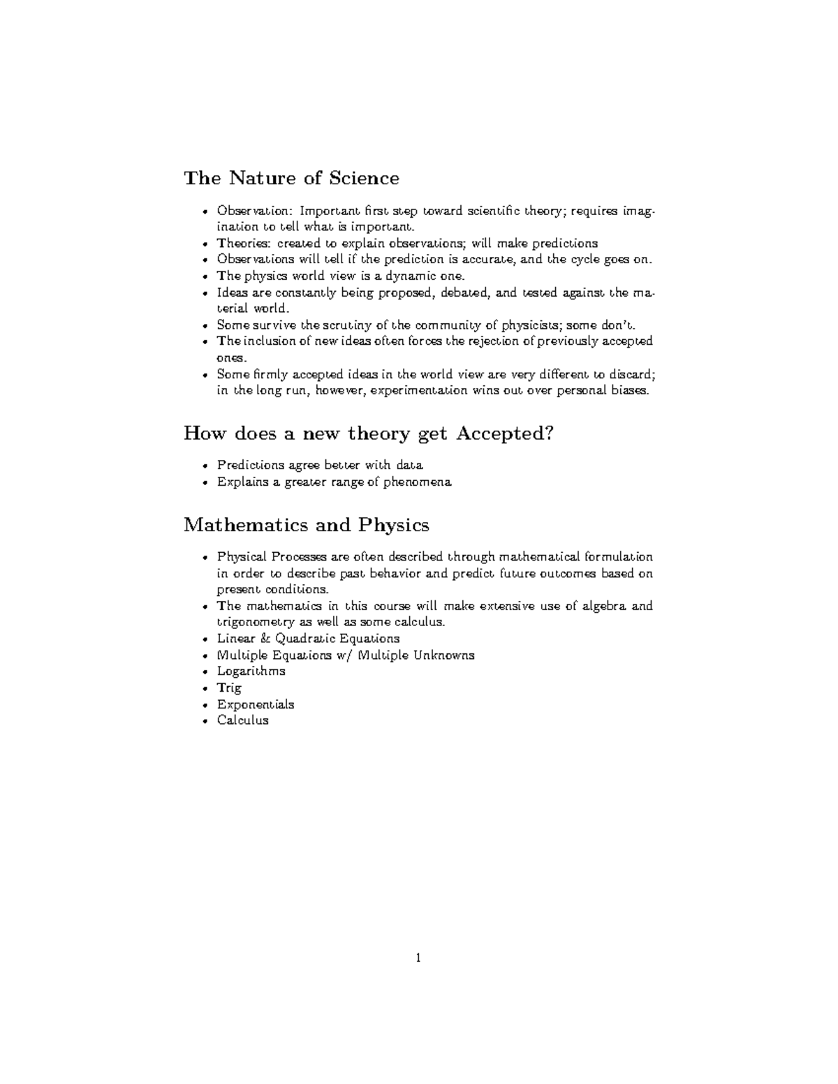 1) Introduction - The Nature of Science Observation: Important first ...