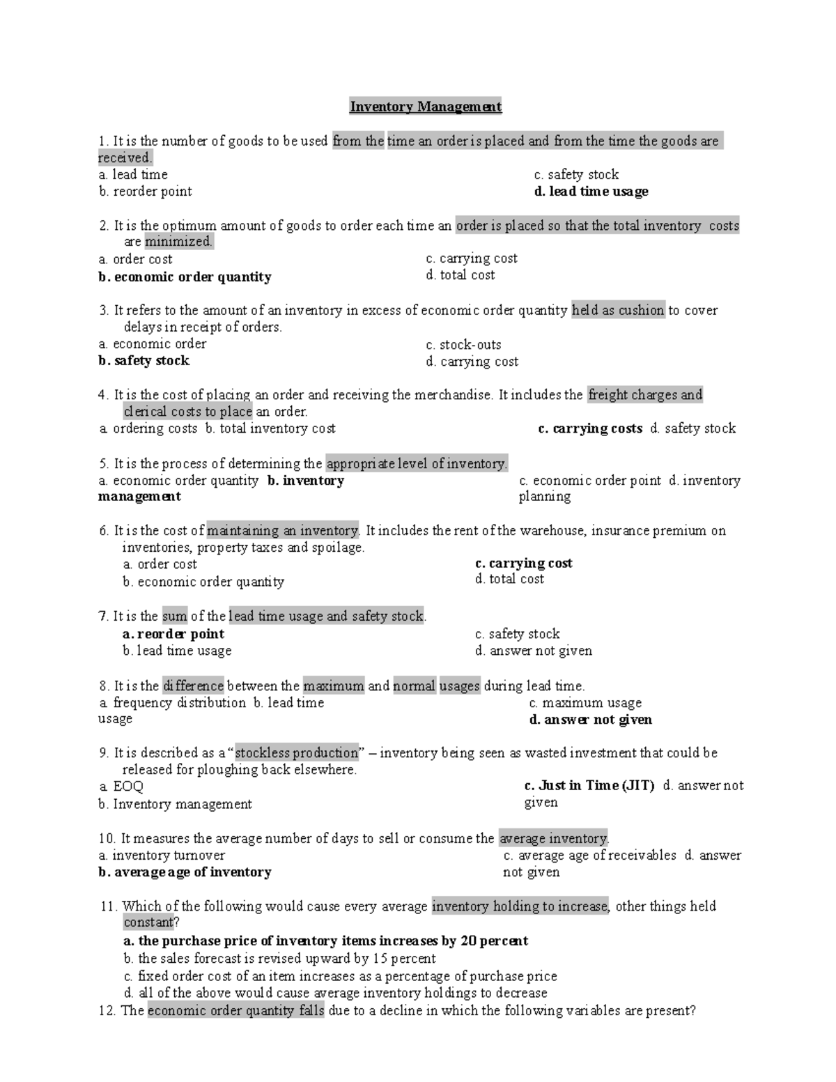 FIN081 P3 Quiz1 Inventory Management Answer - Inventory Management It ...