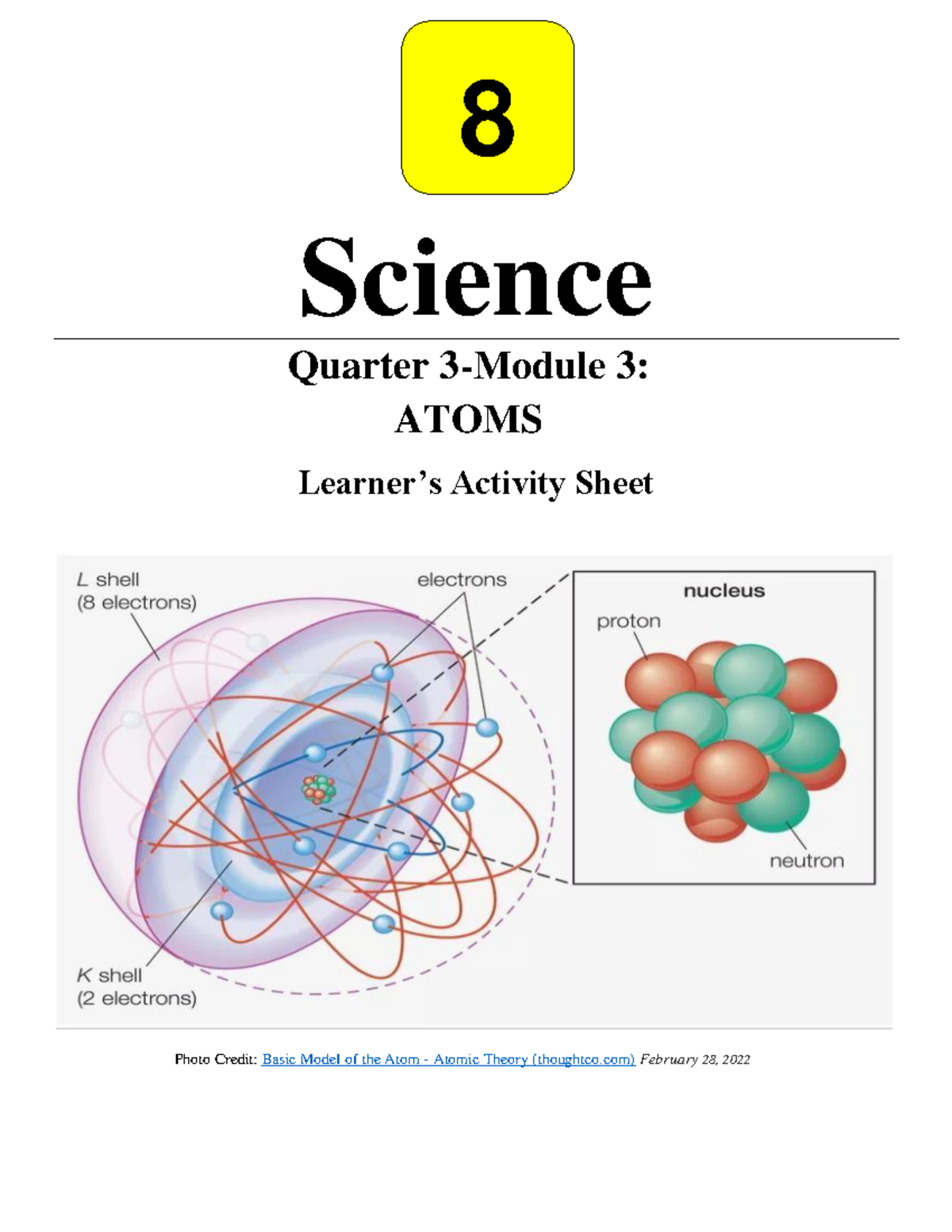 Q3 Learning- Packets Weeks-5-6 - Science Quarter 3-Module 3: ATOMS ...