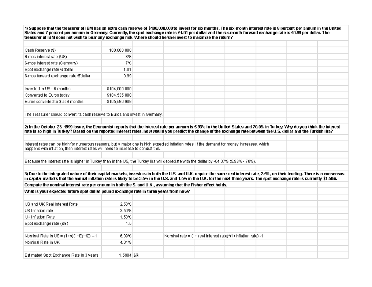 FINA ICA 4 - In class assignment - Suppose that the treasurer of IBM ...