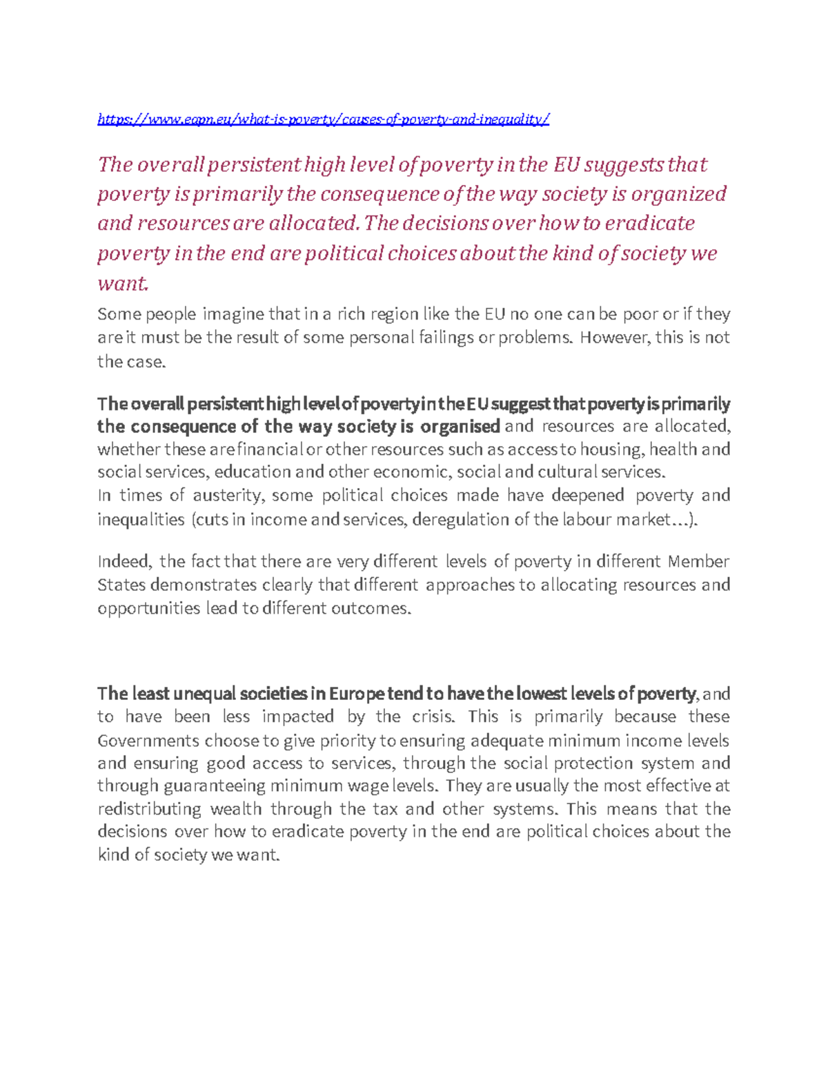 Causes of Poverty - all important questions - eapn/what-is-poverty ...