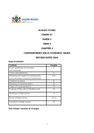 2020 Business Studiess Grade 11 Notes Chapter ONE - BUSINESS STUDIES ...