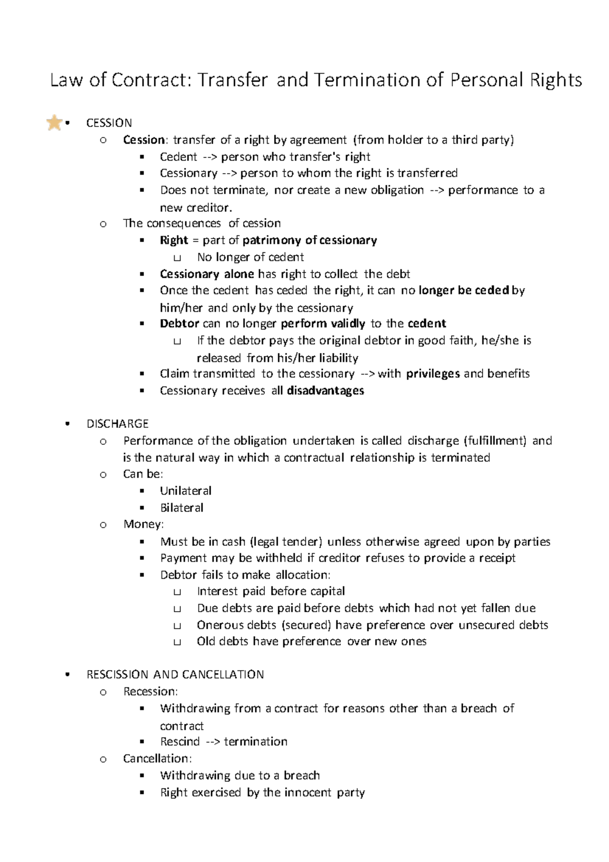 Law of Contract Transfer and Termination of Personal Rights - The consequences of cession Right ...