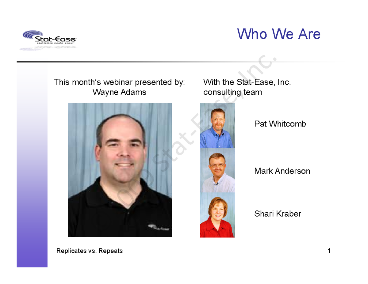 08-may replicates vs repeats - Who We Are Replicates vs. Repeats Pat ...