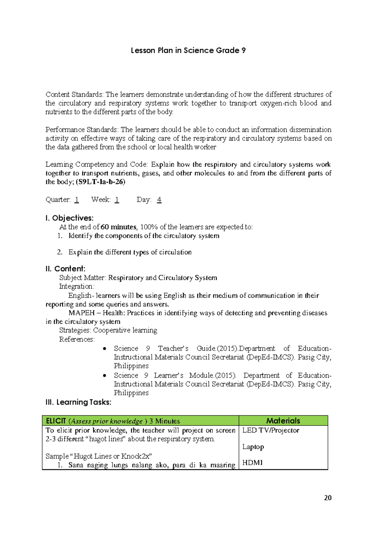Science 9 DLP Q1 W1 D4 - Lesson Plan in Science Grade 9 NEIL IAN G ...