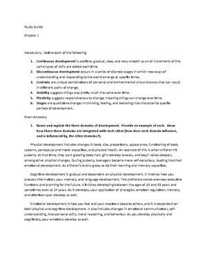 Child Development Study Guide 2- Chapter 4 - Study Guide 2 Chapter 4 ...