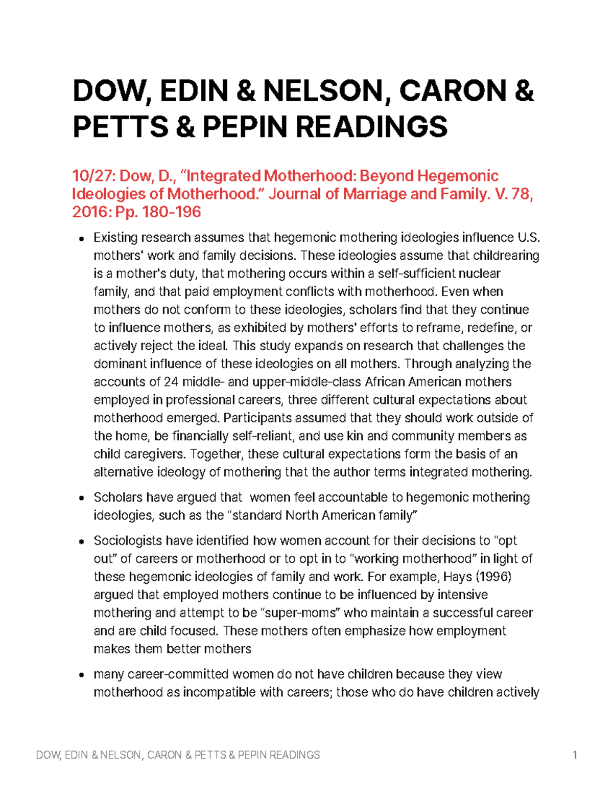 Dow, Edin, Nelson, Caron, Petts, Pepin Readings - DOW, EDIN & NELSON ...